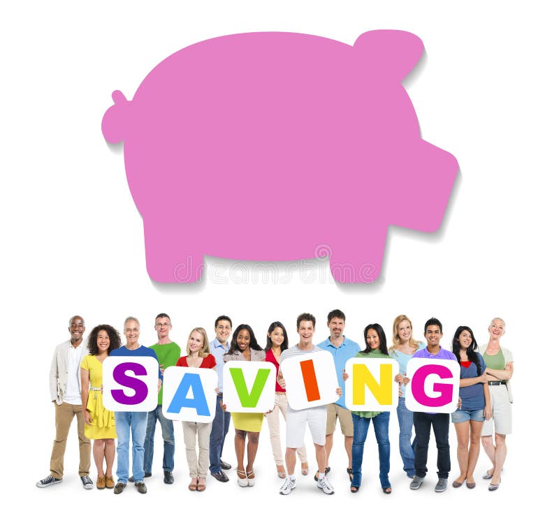 Multiethnic People Holding Saving with Piggy Bank Stock Photo - Image ...