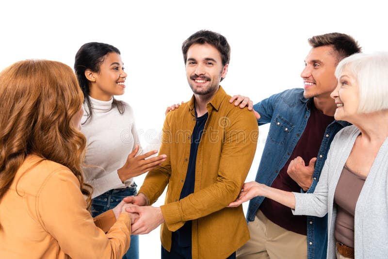 Multiethnic People Looking at Friend Isolated Stock Image - Image of ...