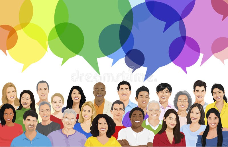 Multiethnic People and Speech Bubbles Stock Illustration - Illustration ...