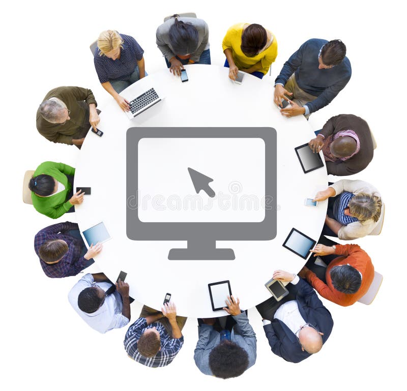 Multiethnic People Using Digital Devices with Computer Symbol Stock ...