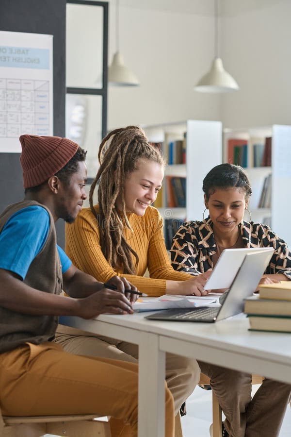 Multiethnic Students Using Digital Tablet in Study Stock Photo - Image ...