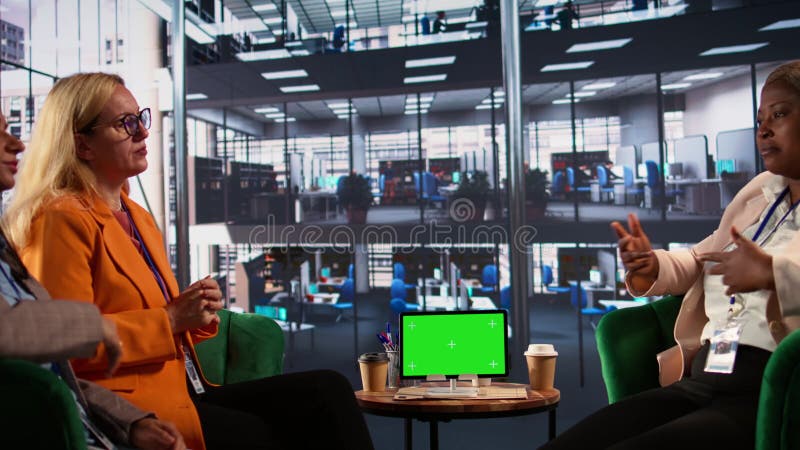 Multiethnic Team of Experts Sharing Insight Next To Chroma Key Screen ...