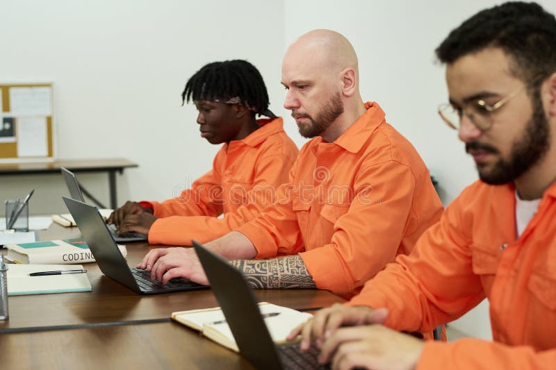 Multiethnic Young Adult Men Studying on Laptops during Prison Education ...