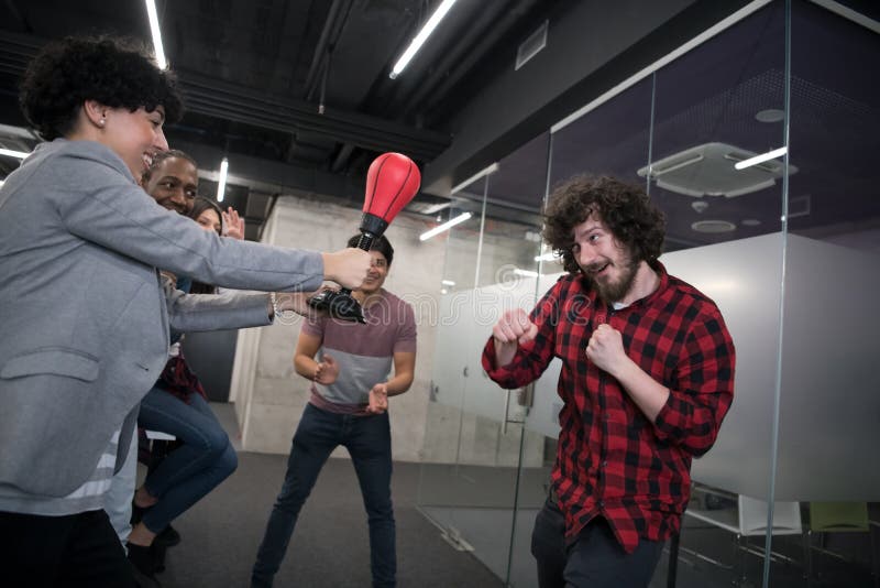 Multiethnics Business Team Boxing at Office Stock Photo - Image of ...