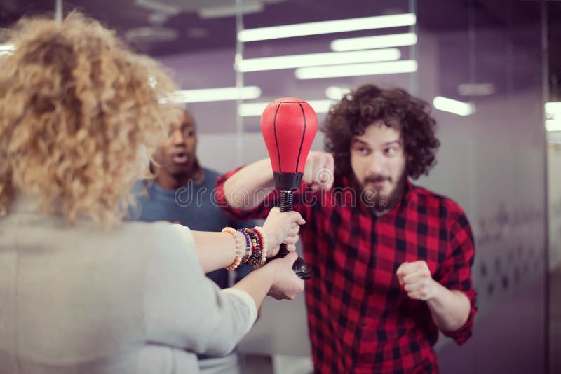 Multiethnics Business Team Boxing at Office Stock Image - Image of ...