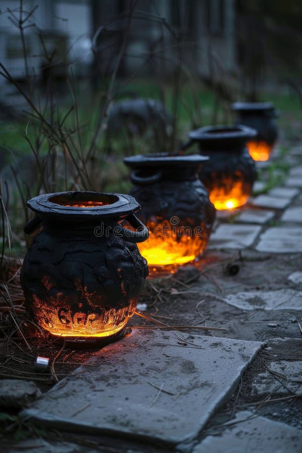 Multifaceted Cauldron Props for Halloween Display Stock Illustration ...