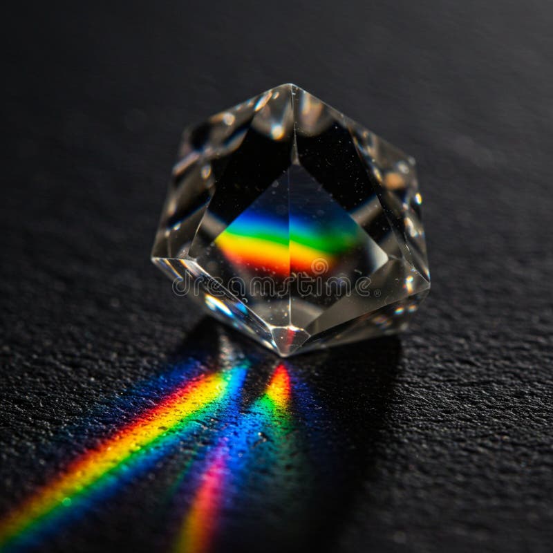 A Multifaceted Clear Crystal on a Dark Surface Refracts Light ...