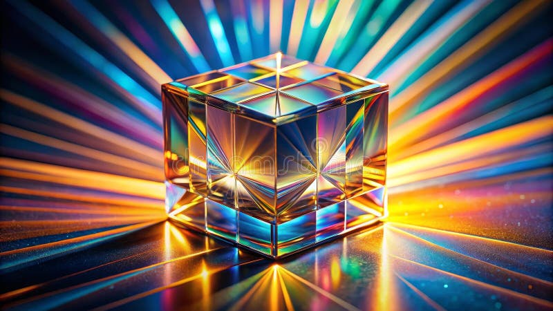 A Multifaceted Crystal Cube Refracts Vibrant, Radiant Light Rays ...
