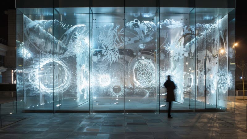 A Multifaceted Glass Installation Featuring Intricate Etchings of ...