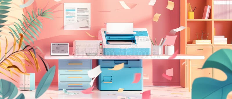 Multifunction Office Copier Printing Paper Documents on Bright ...