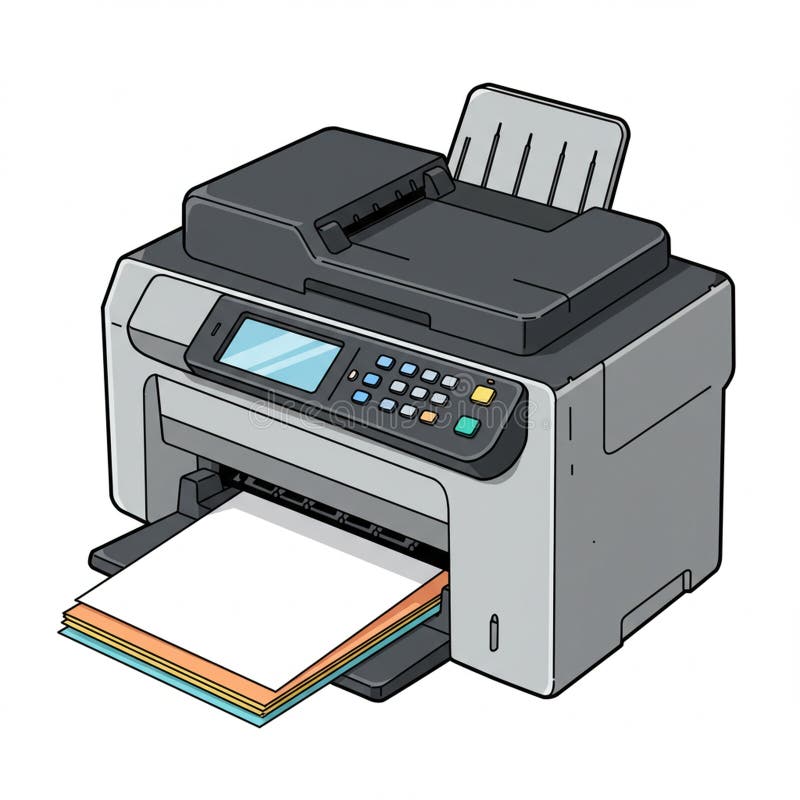 Multifunction Printer Illustration with a Flatbed Scanner on Top. the ...
