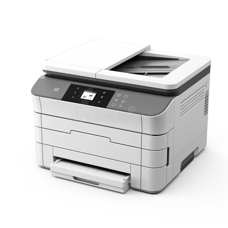Multifunction Printer Printing a Colorful Document Isolated on White ...
