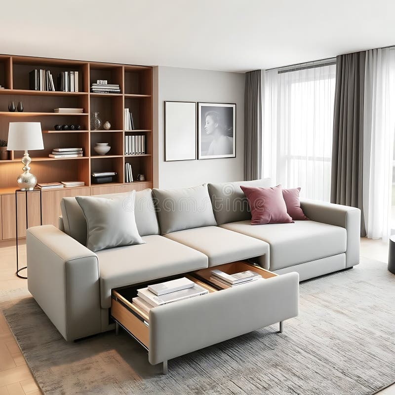 A Multifunctional Sofa with Hidden Storage Compartments and a Comfortable Modern Design Stock ...