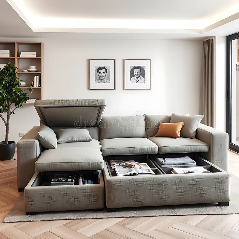 A Multifunctional Sofa with Hidden Storage Compartments and a Comfortable Modern Design Stock ...