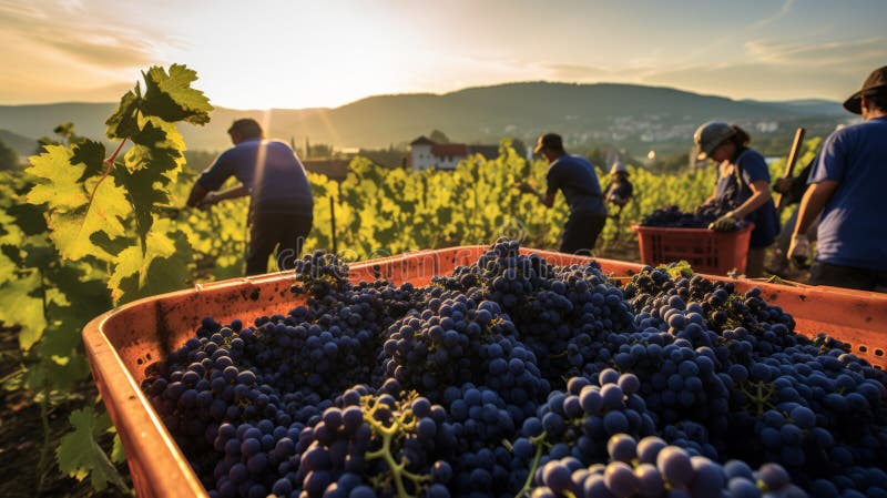 Multigenerational Workers Collecting Grapes for Organic Wine Making ...
