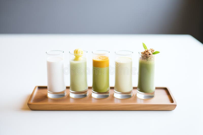 Multiglass Iced Matcha Tasting Flight, with Different Milk Alternatives ...