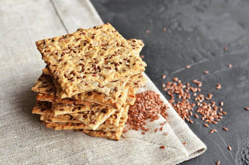 Multigrain Crunchy Crispbread on a Dark Concrete Background Stock Photo ...
