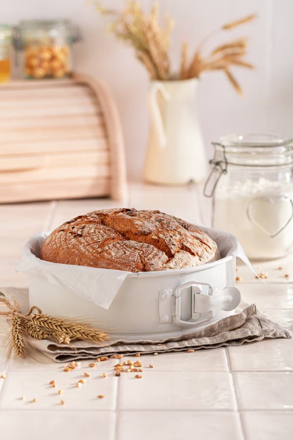 Multigrain Round Loaf Bread Baked in Home Bakery Stock Image - Image of ...