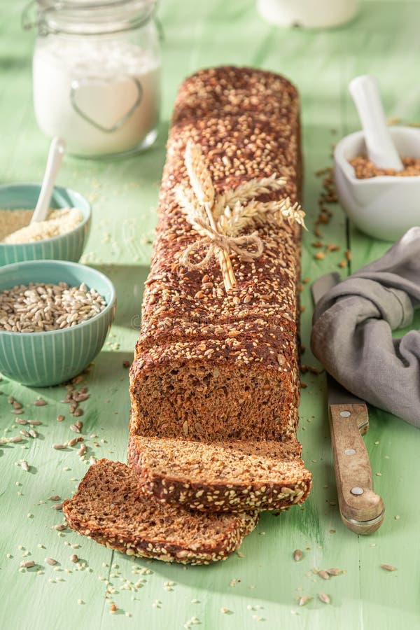Multigrain Tin Wholemeal Bread with Mix of Seeds Stock Image - Image of ...