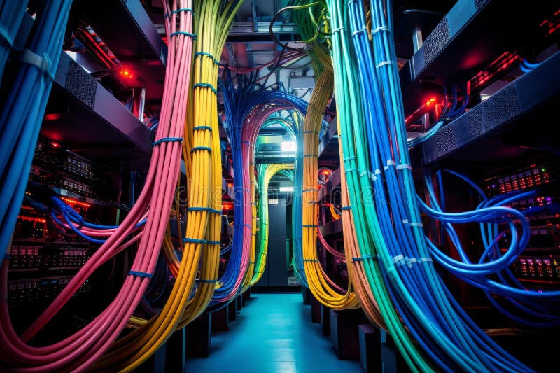 Multihued Server Colorful Cables. Generate Ai Stock Photo - Image of ...