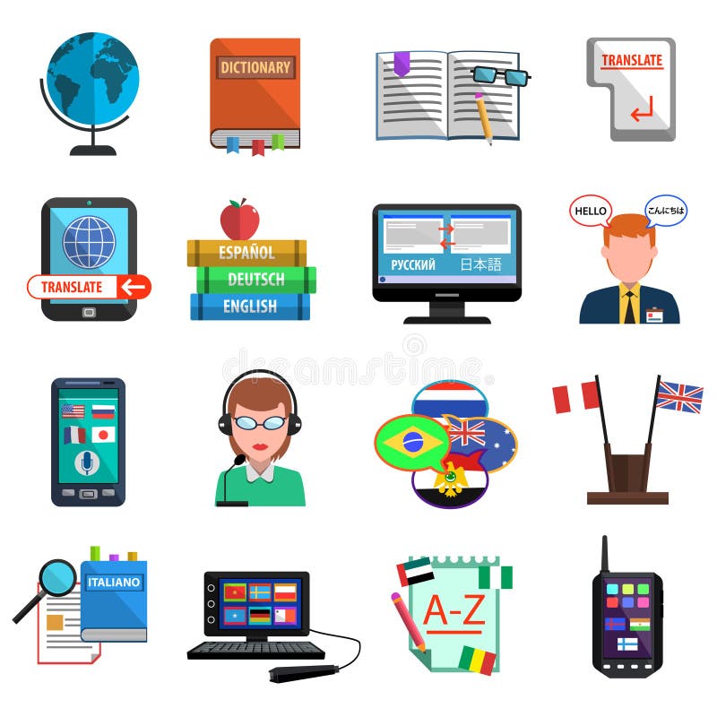 Multilanguage Translator Colorful Flat Icon Set Stock Vector ...