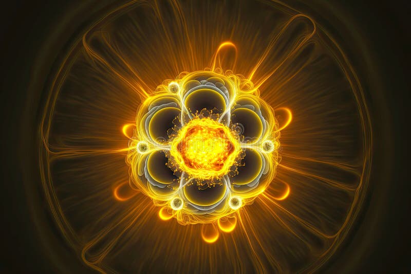 Multilayer Atom Orbit with Yellow Glowing Core and Neutrons Around ...