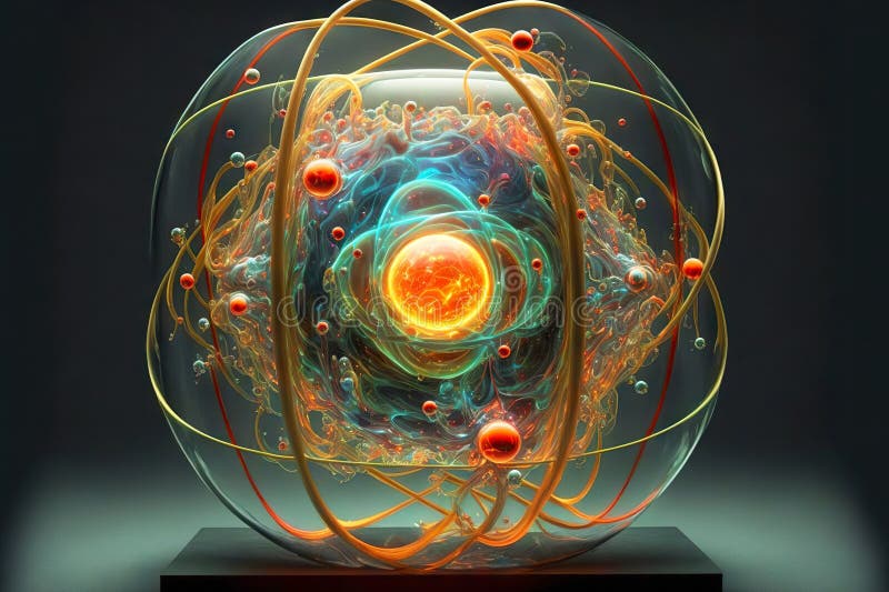 Multilayer Atom Orbit with Yellow Glowing Core and Neutrons Around ...