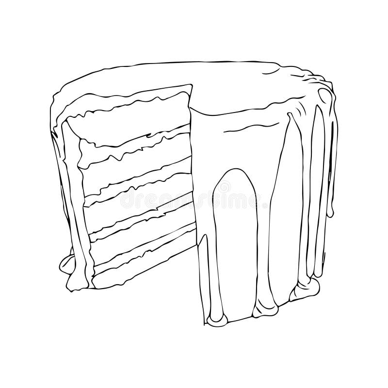 Multilayer Cake with Cut Out Triangle. Vector Illustration in Doodle ...