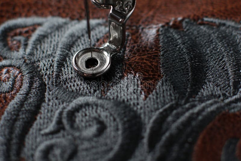 Multilayer Embroidery on Brown Leatherette with Embroidery Machine ...