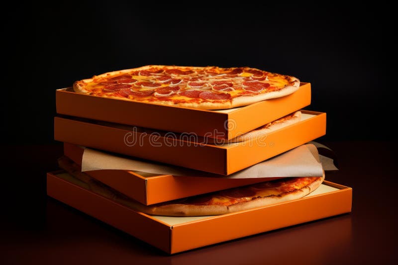 Multilayered Stack Orange Pizza Boxes Carton. Generate Ai Stock Photo ...