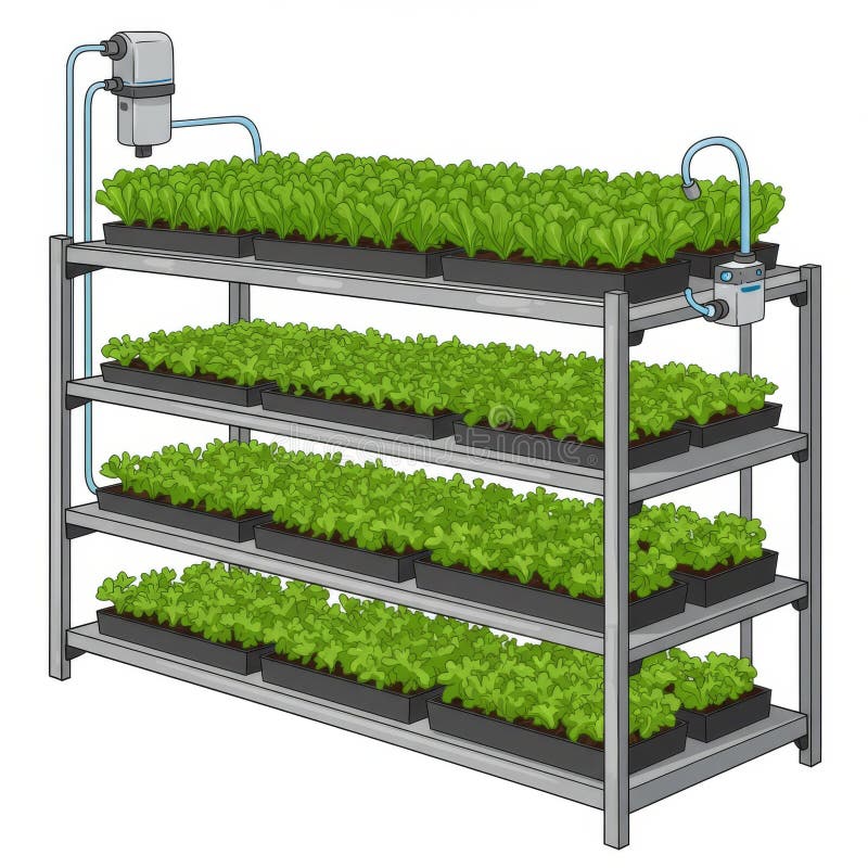 Multilevel Hydroponic System with Lush Green Seedlings Stock ...