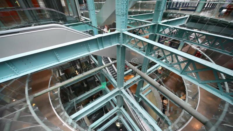Multilevel Interior of Factory with Escalators and Stock Video - Video ...