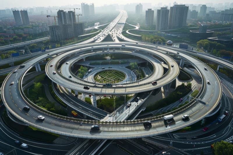 Multilevel Junction Ring Road Aerial View Highway Interchange with ...
