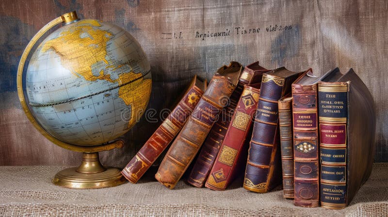 Multilingual Book Stack Next To Globe, Epitomizing Worldwide Literacy ...