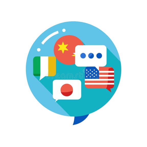 Multilingual Communication: Flags in Speech Bubbles Representing ...
