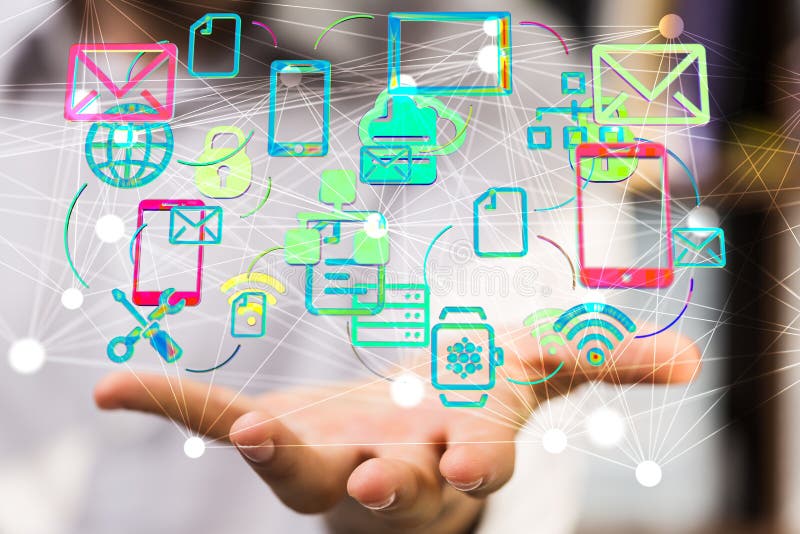 A Multimedia Icons in Different Colors Stock Photo - Image of digital ...