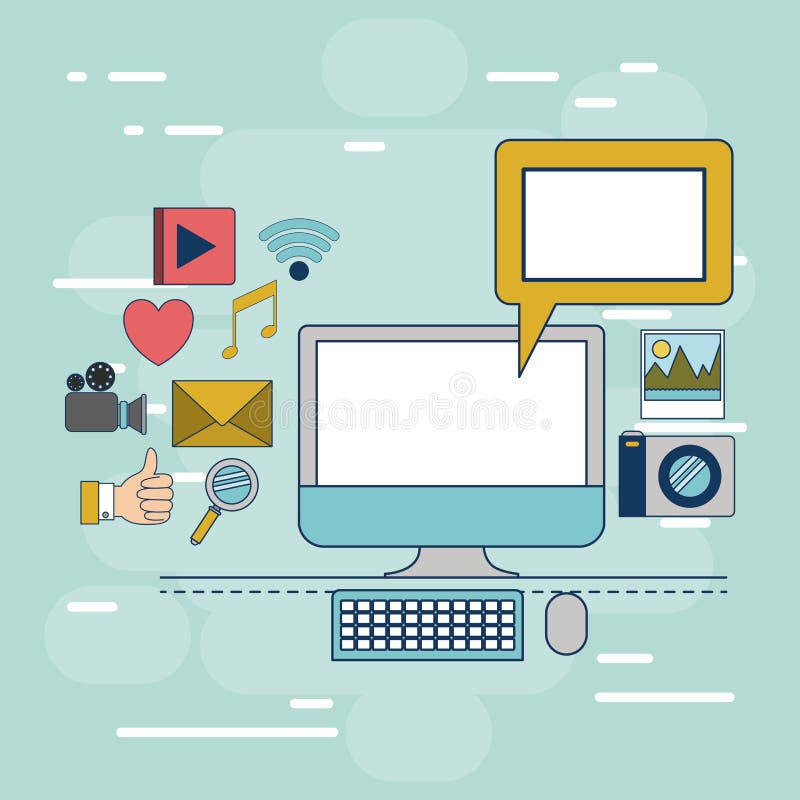 Multimedia Application in Device Tech Desktop Computer on Colorful ...