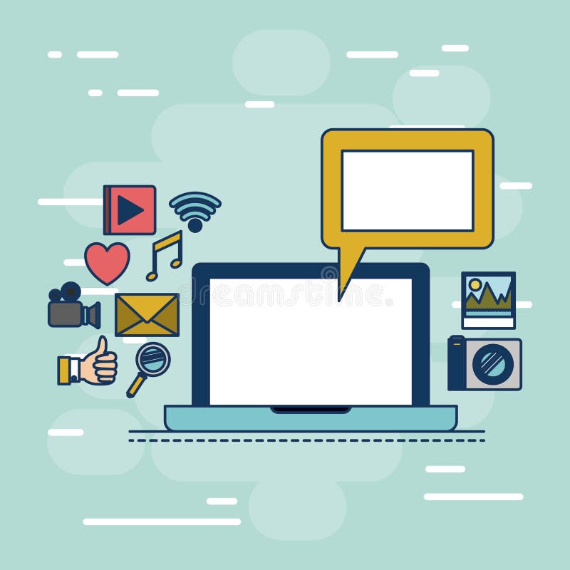 Multimedia Application in Device Tech Laptop Computer on Colorful ...