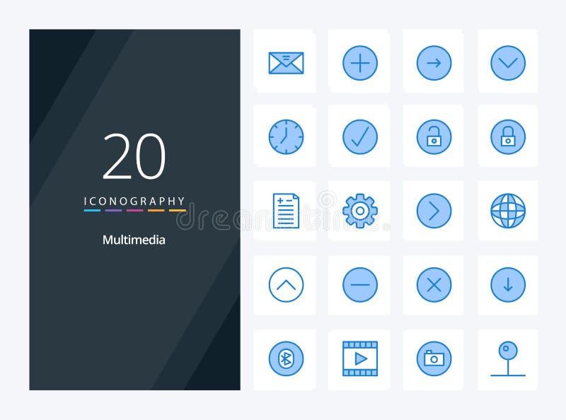 20 Multimedia Blue Color Icon for Presentation Stock Vector ...