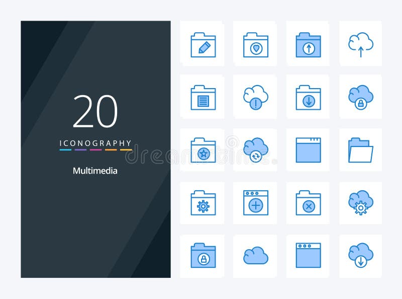 20 Multimedia Blue Color Icon for Presentation. Vector Icons ...
