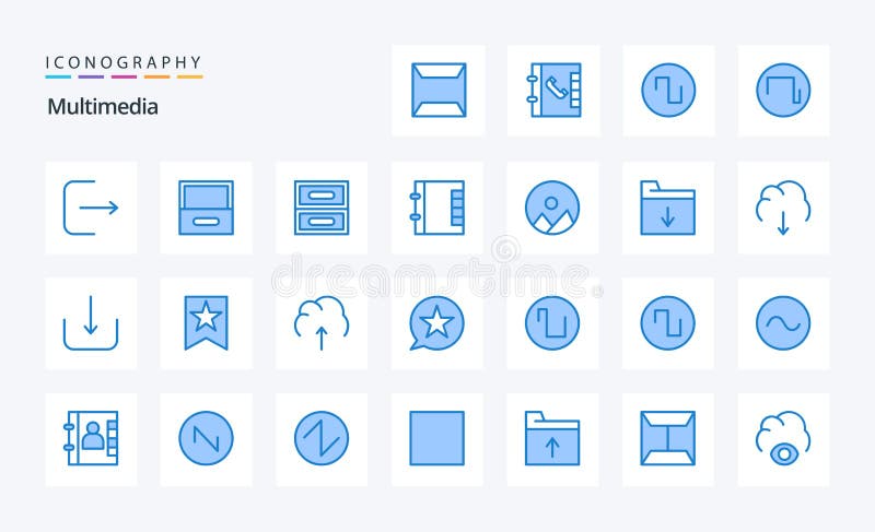 25 Multimedia Blue Icon Pack Stock Vector - Illustration of bookmark ...
