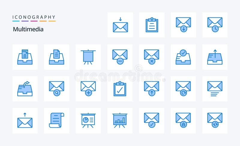 25 Multimedia Blue Icon Pack Stock Vector - Illustration of search ...