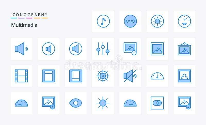 25 Multimedia Blue Icon Pack. Vector Icons Illustration Stock Vector ...