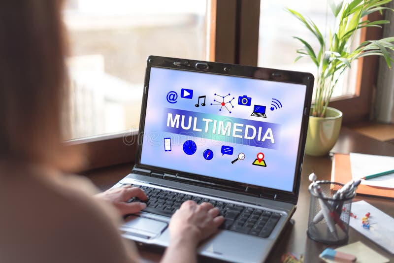 Multimedia Concept on a Laptop Screen Stock Photo - Image of screen ...