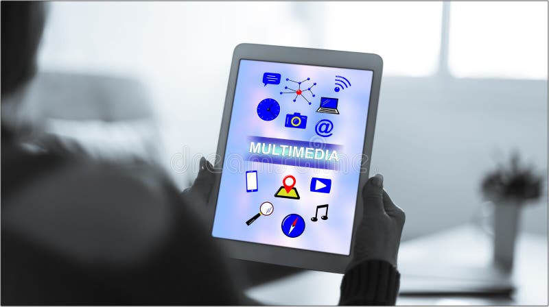 Multimedia Concept on a Tablet Stock Illustration - Illustration of ...