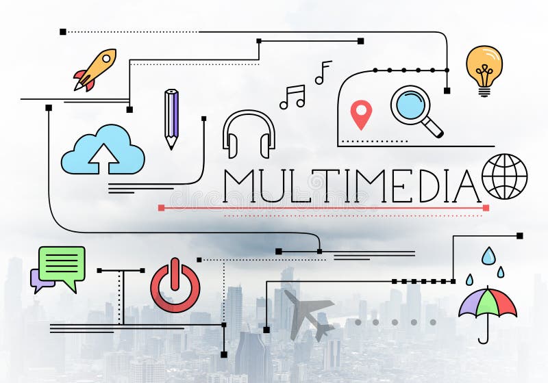 Multimedia Content Linear Sketch with Media Signs Stock Image - Image ...