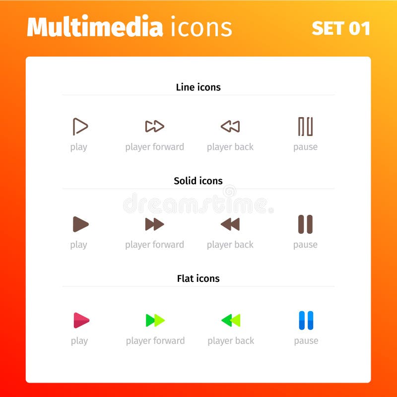 Multimedia Control Icons for Website and Applications Stock ...