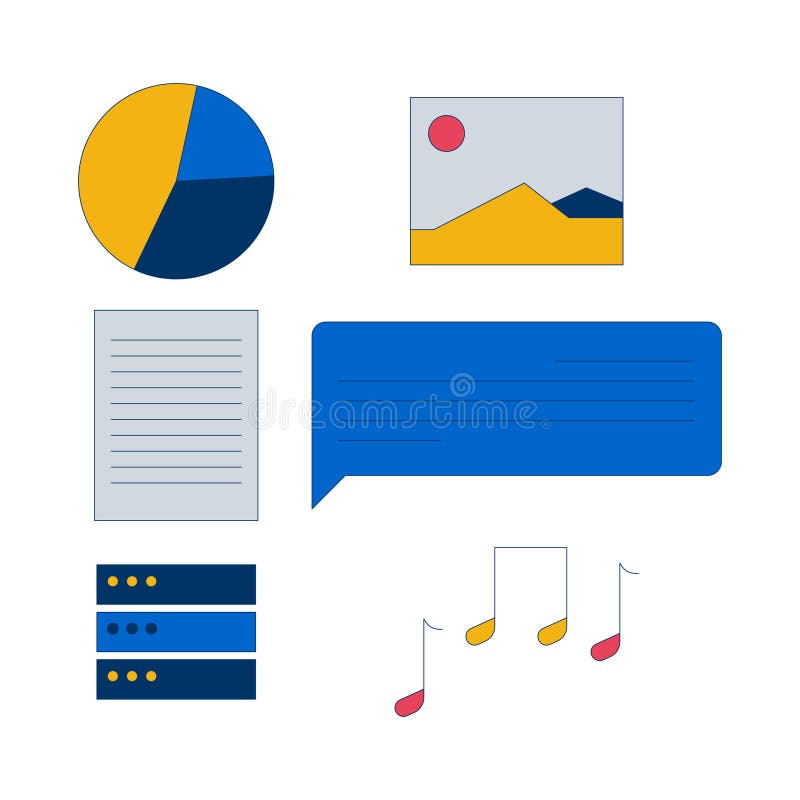 Multimedia and Data Elements 2D Cartoon Objects Set Stock Illustration ...