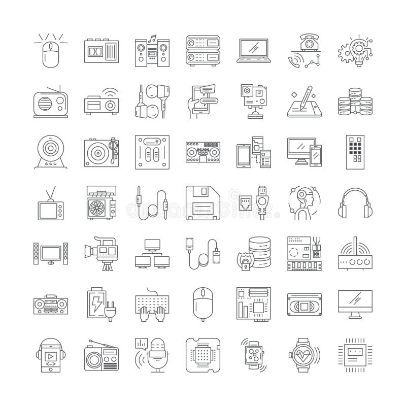 Multimedia Elements Linear Icons, Signs, Symbols Vector Line ...