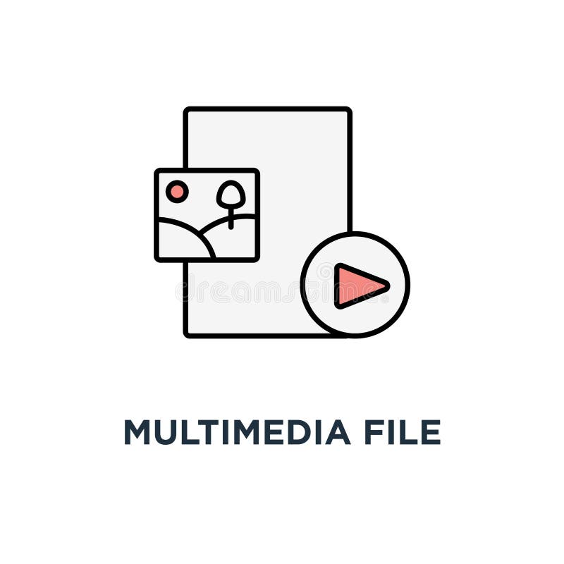 Multimedia File Icon, Symbol of Document Blank and Player Button ...